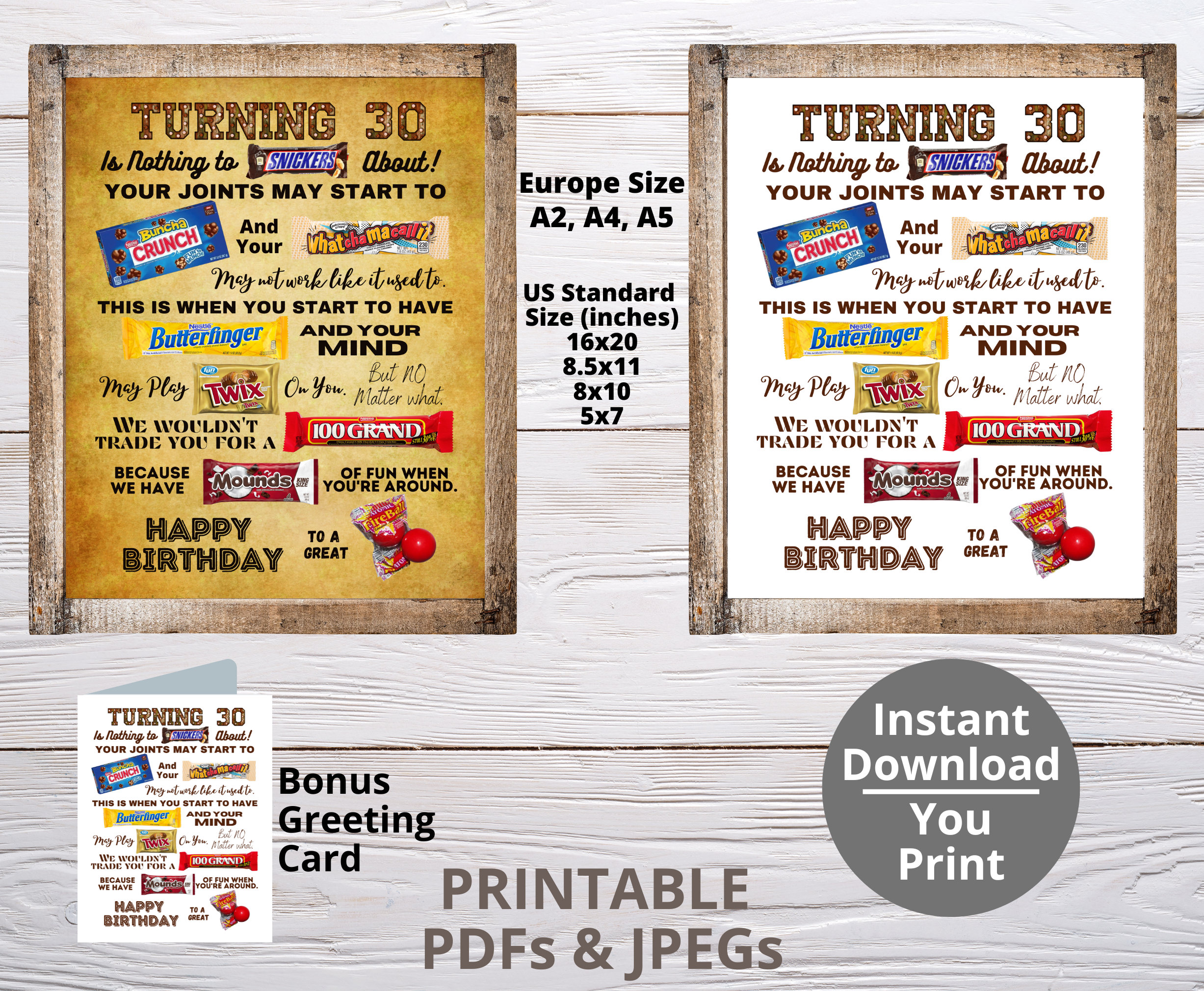 Turning 30 PRINTABLE Candy Poster | 30th Birthday Candy Sign | Birthday ...