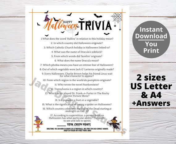 Halloween Trivia Printable Halloween Party Games Trivia - Etsy