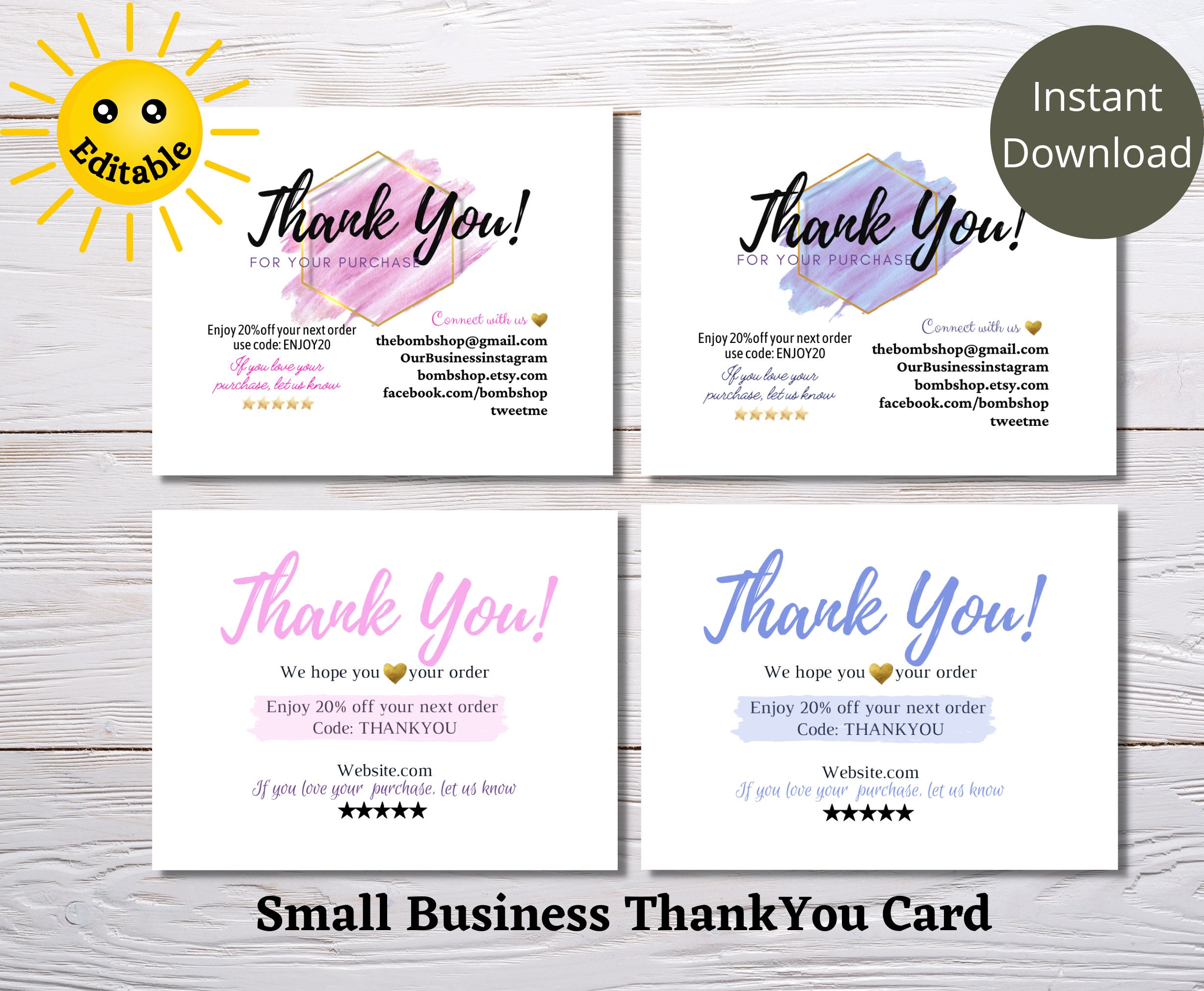 Editable FOUR 4 DIY Printable Thank You for Shopping Note for Small ...