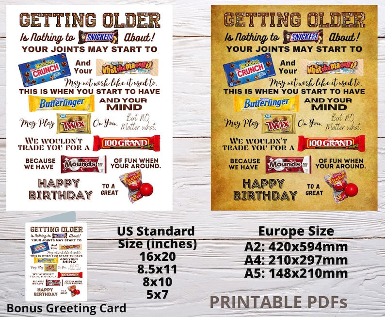 Getting Older PRINTABLE Candy Poster | Birthday Candy Sign | Birthday ...