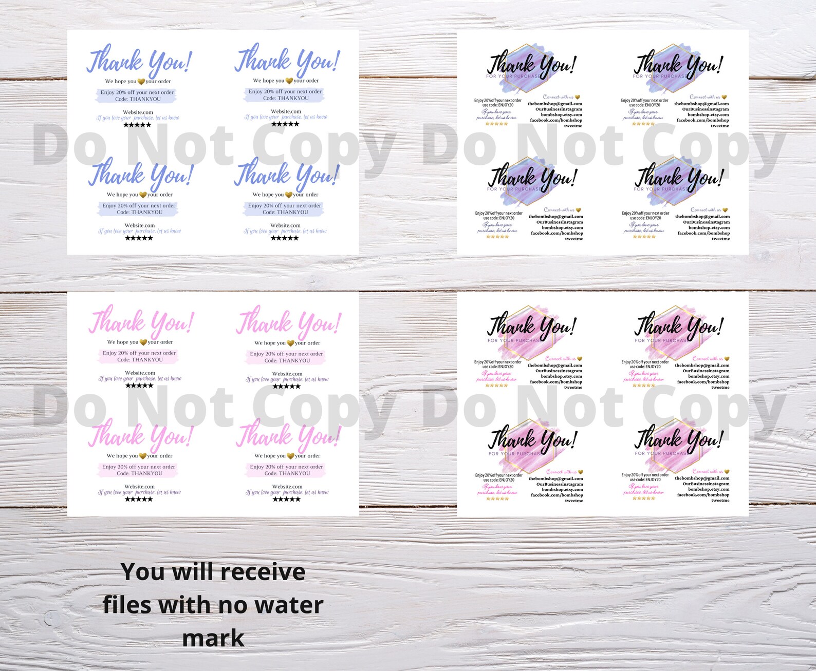 Editable FOUR 4 DIY Printable Thank You for Shopping Note for Small ...