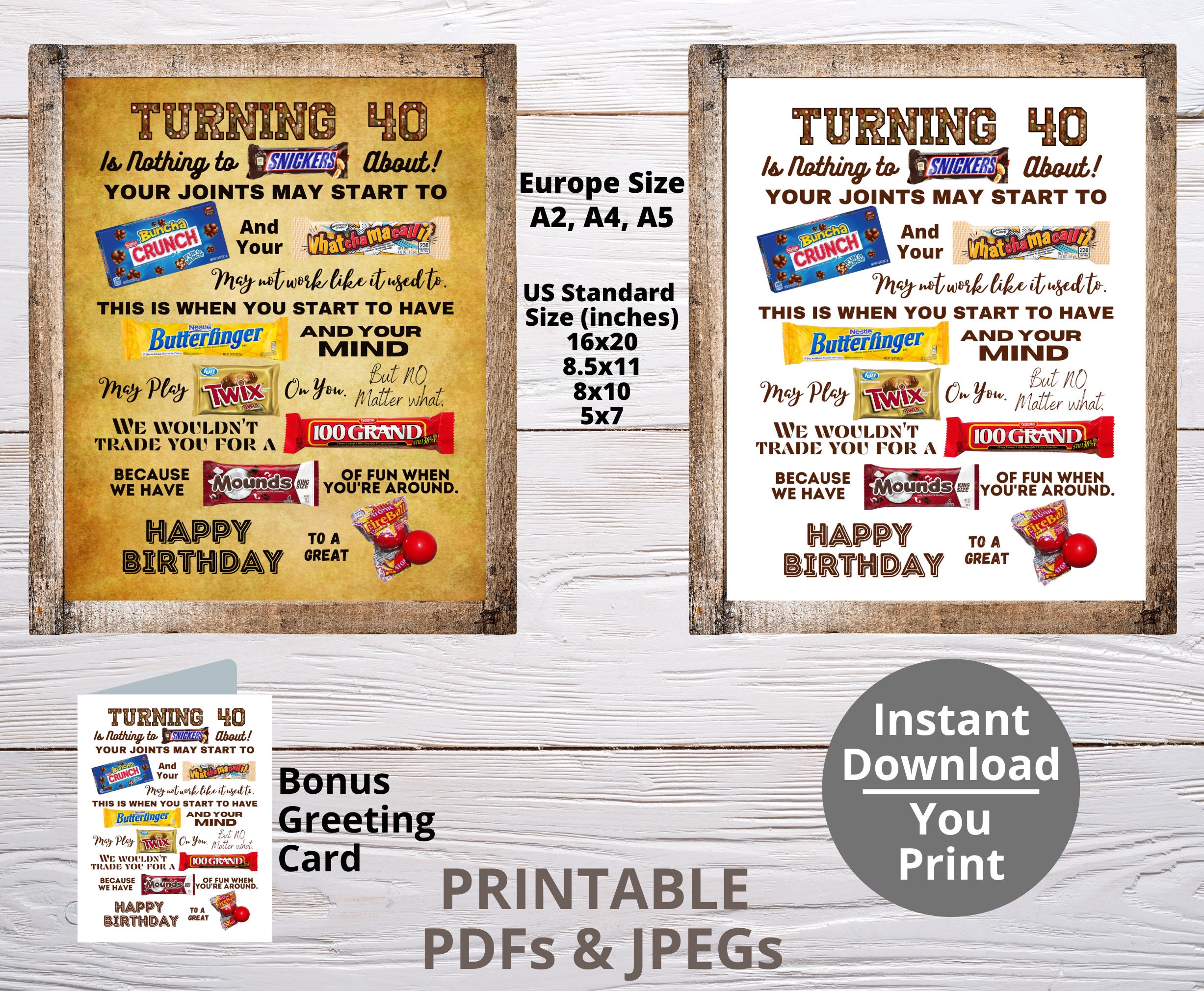 Turning 40 PRINTABLE Candy Poster | 40th Birthday Candy Sign | Birthday ...