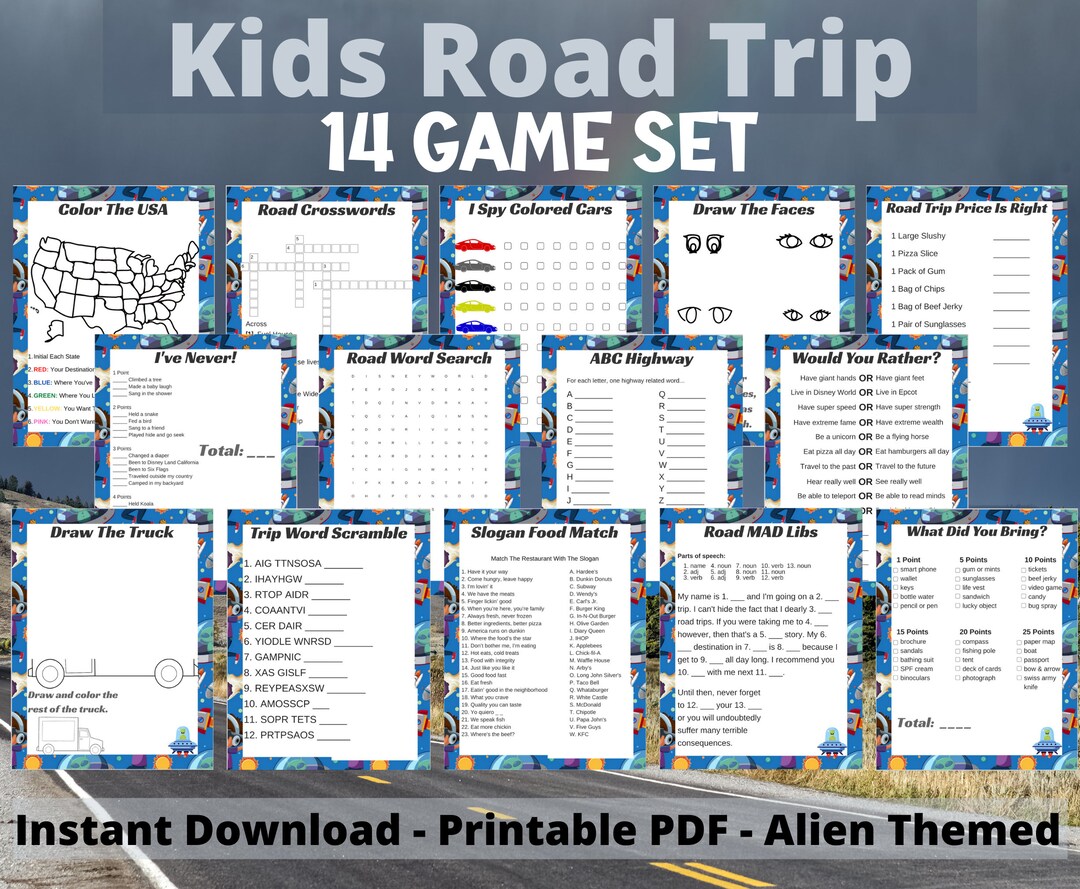 Kids Road Trip Activity/ Printable 14 Activities/ Alien Themed Road ...