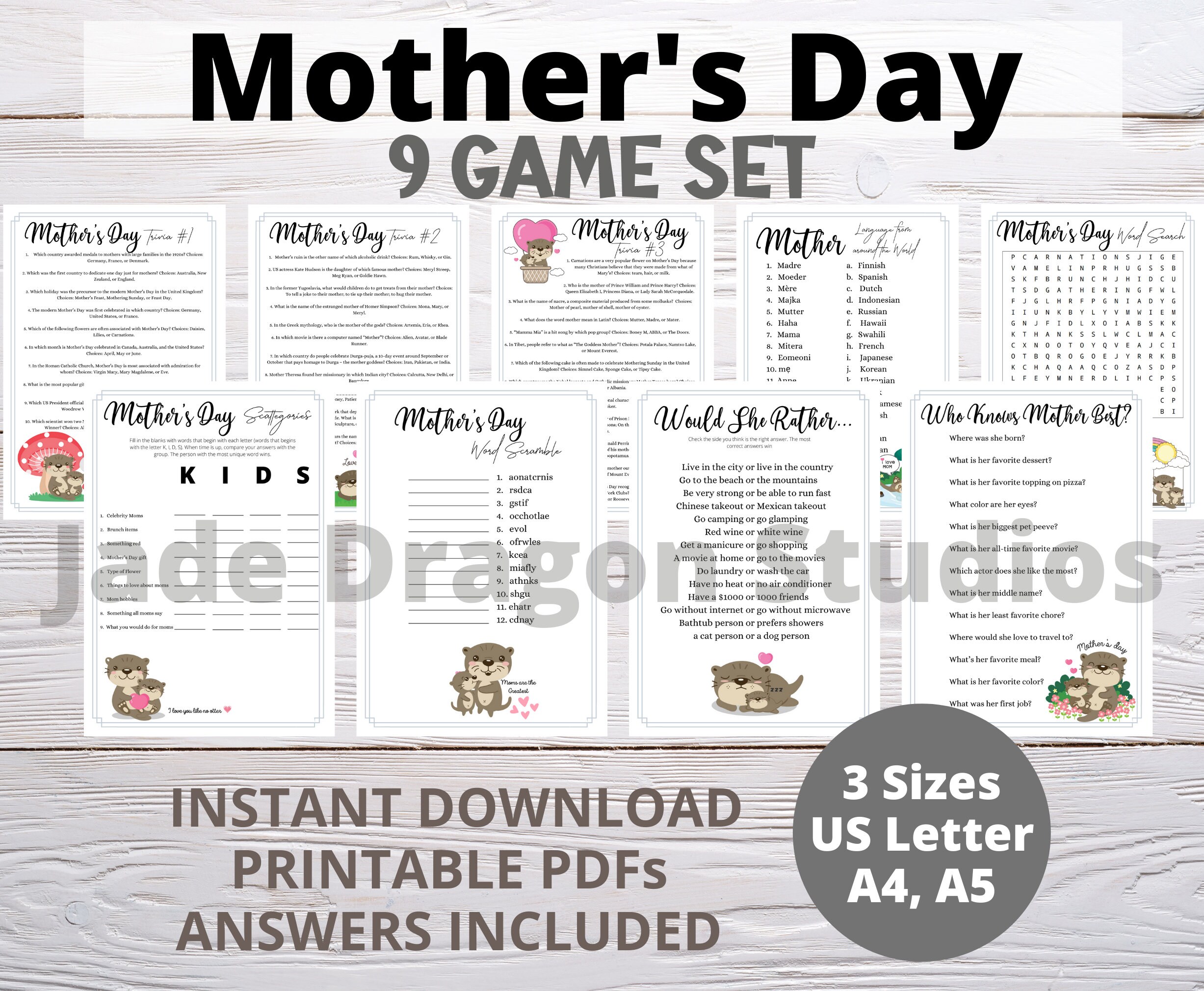 Mother’s Day Family Trivia PRINTABLE/ Party Favor Games/ Home School ...