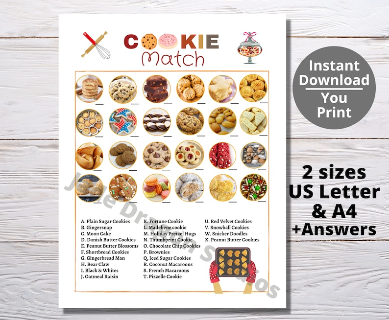 Cookie Match Game Printable -birthday Party Games for Kids Teens Adults ...