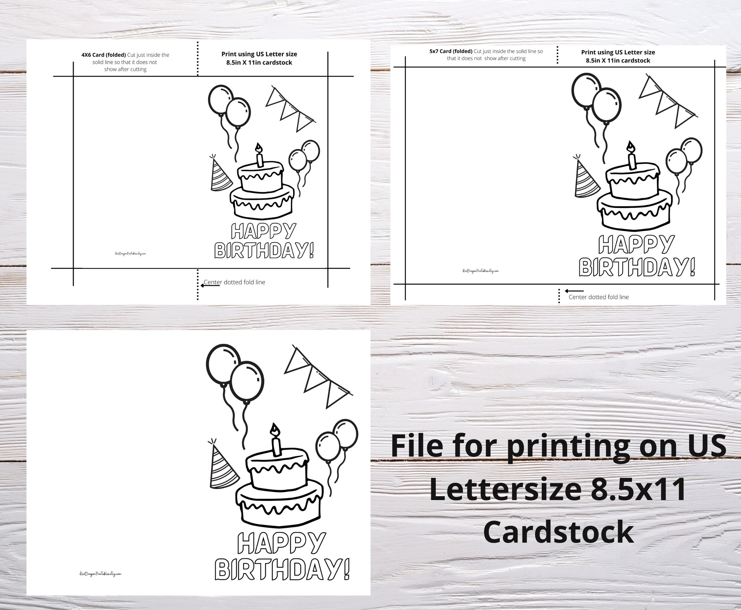 PRINTABLE Coloring Happy Birthday Greeting Card / 3 Sizes - Etsy