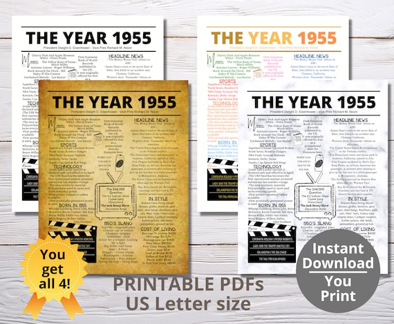 THE YEAR 1955 PRINTABLE 4set/year You Were Born/ Remember the - Etsy