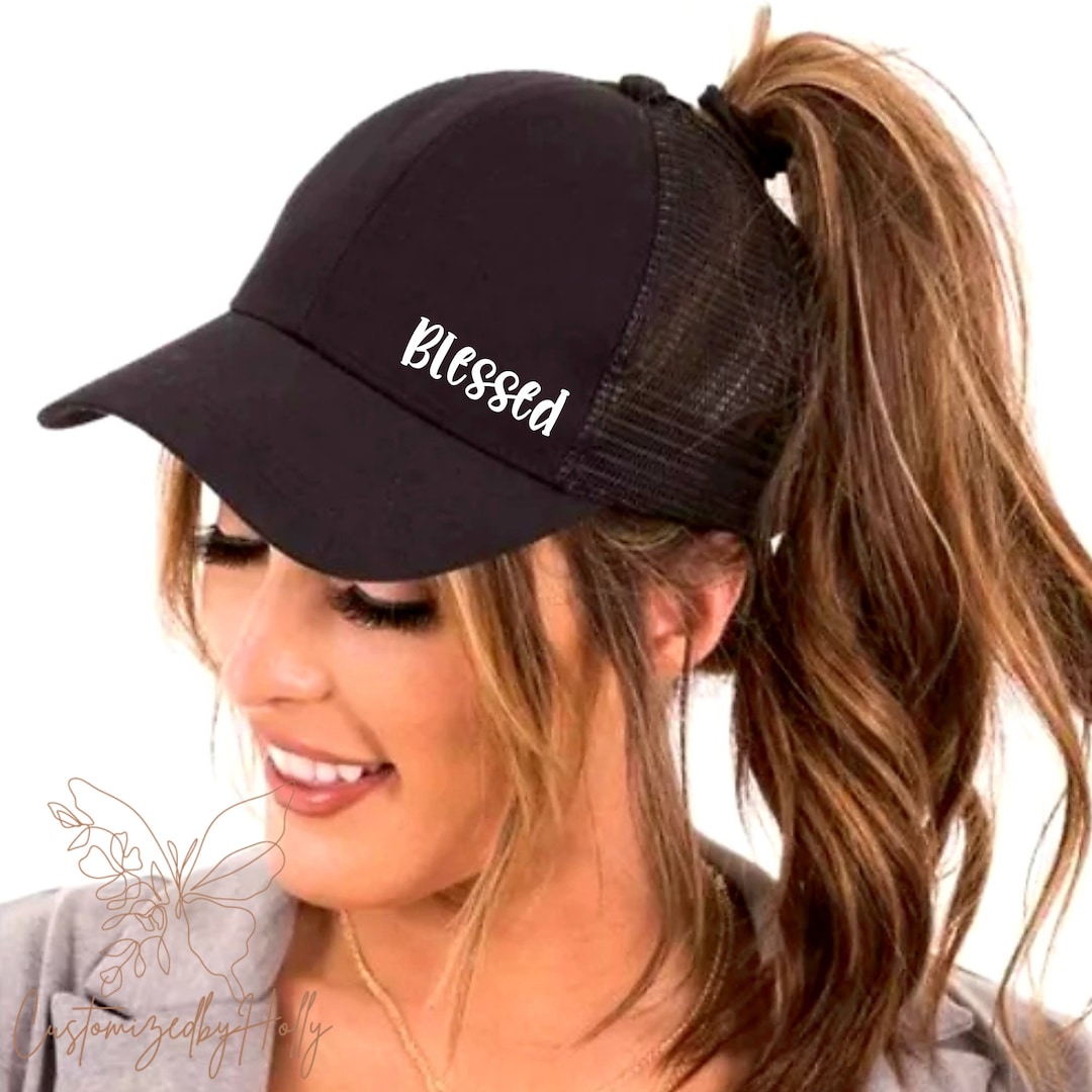 Personalized Hat, Ponytail Hat for Women, Adjustable Ponytail Hat, Hat ...