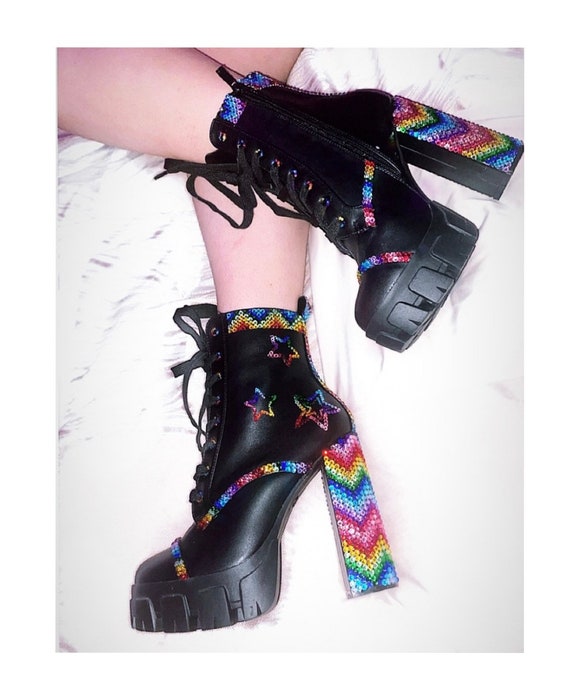 Rainbow Rhinestoned Boots Made to Order - Etsy UK