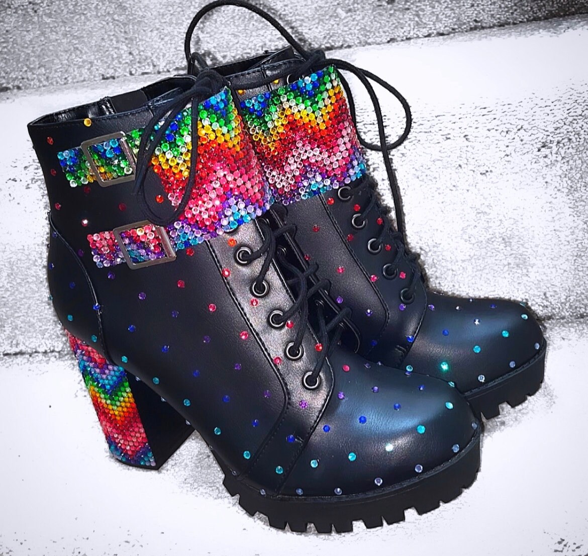 Rainbow Rhinestoned Boots - Made to Order - Etsy UK
