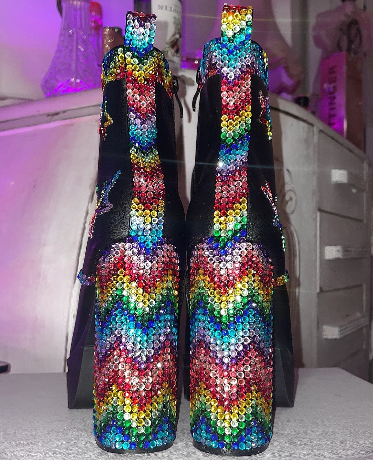 Rainbow Rhinestoned Boots - Made to Order - Etsy UK