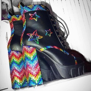 Rainbow Rhinestoned Boots - Made to Order - Etsy UK