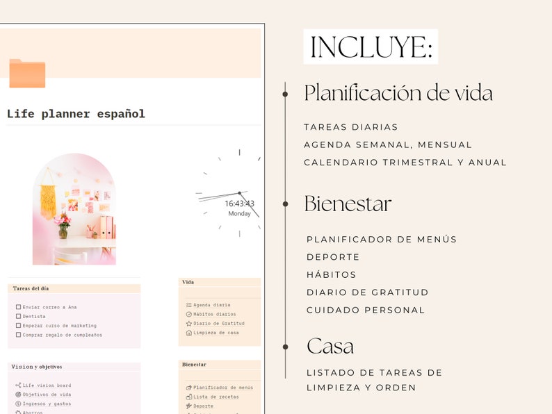Notion Template Life Planner in Spanish Plantilla De Notion Con Textos ...