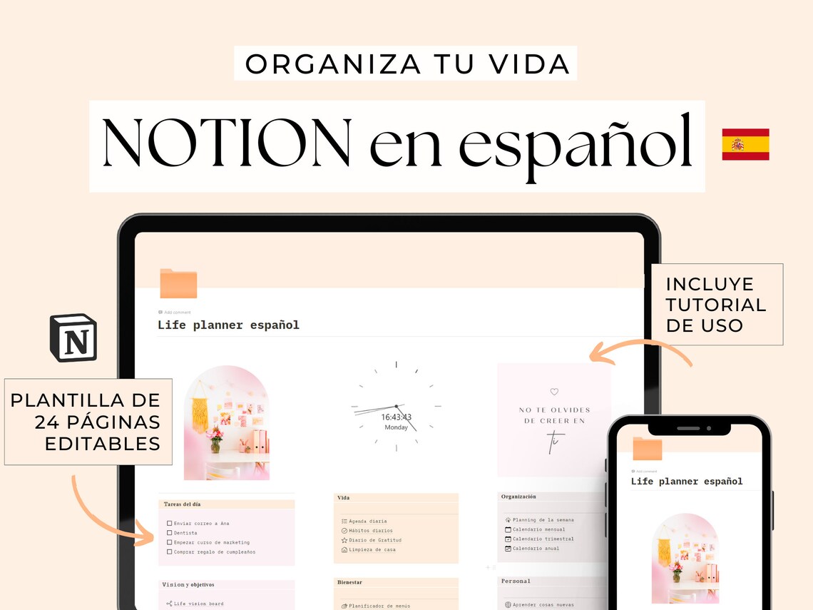 Notion Template Life Planner in Spanish Plantilla De Notion Con Textos En Español - Etsy