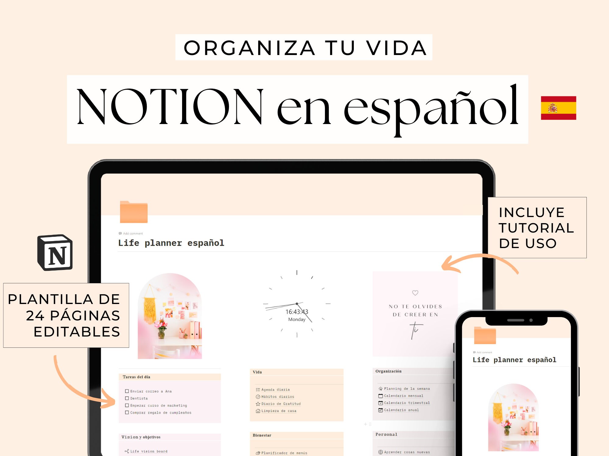 Notion Template Life Planner in Spanish Plantilla De Notion Con Textos En Español - Etsy