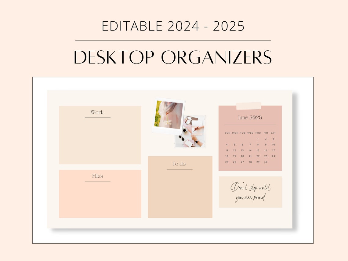 Desktop Organizer Wallpaper With 2024 2025 Calendars Editable in Canva ...