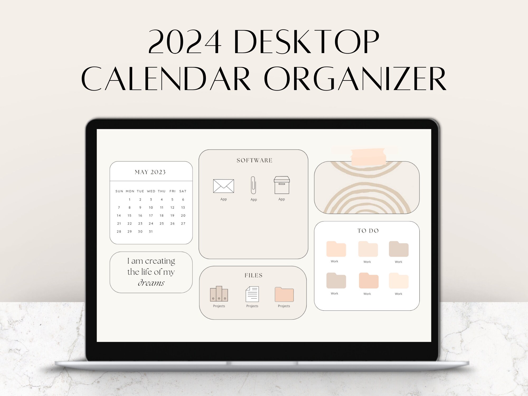 Desktop Wallpaper Organizer in Neutral Colors Editable Calendar 2024 ...
