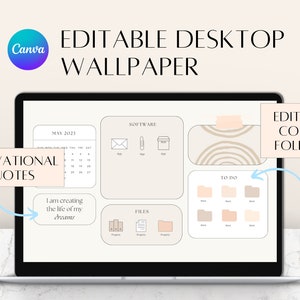 Desktop Wallpaper Organizer in Neutral Colors | Editable Calendar 2024 ...