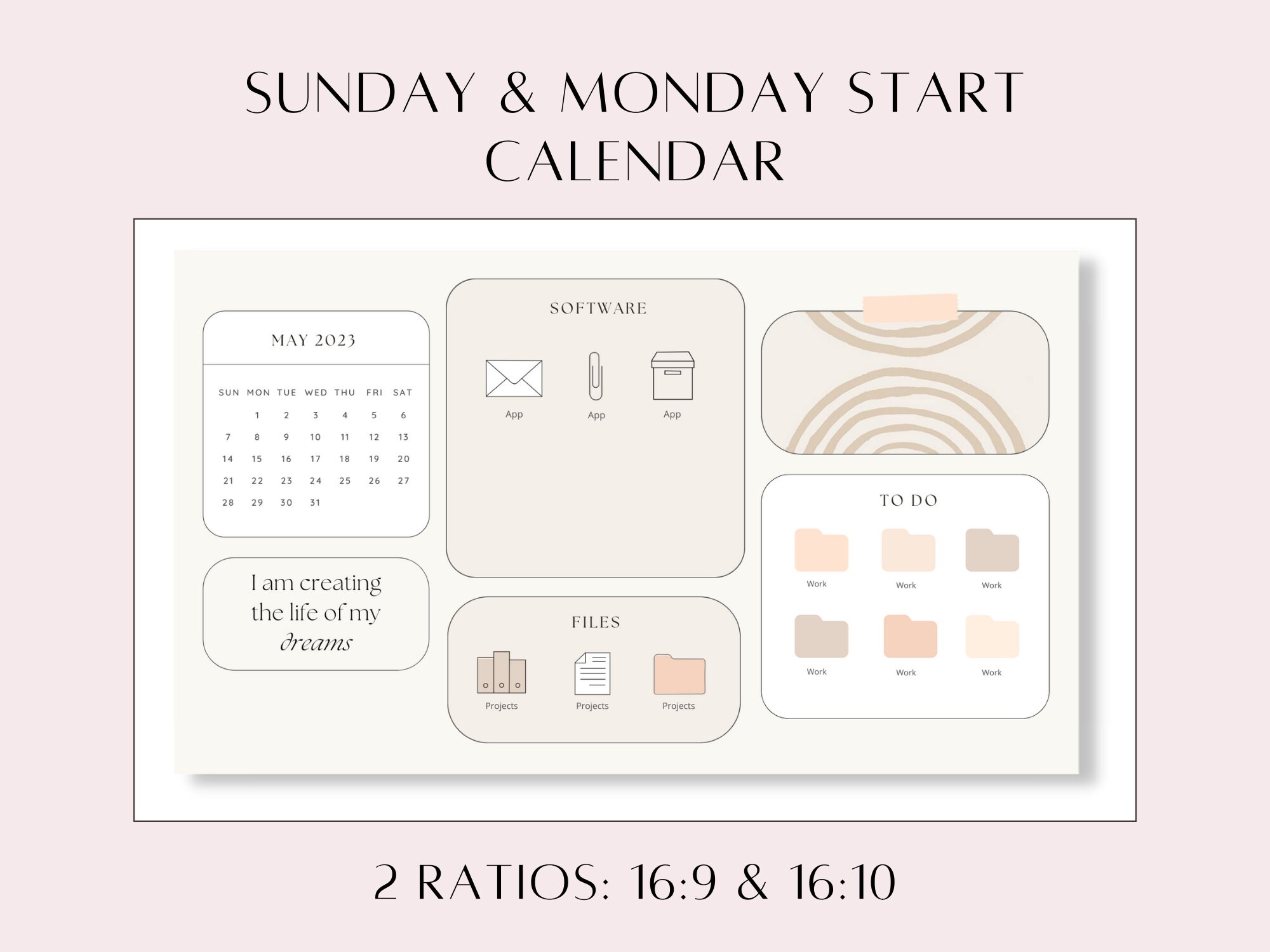 Desktop Wallpaper Organizer in Neutral Colors Editable Calendar 2024 ...