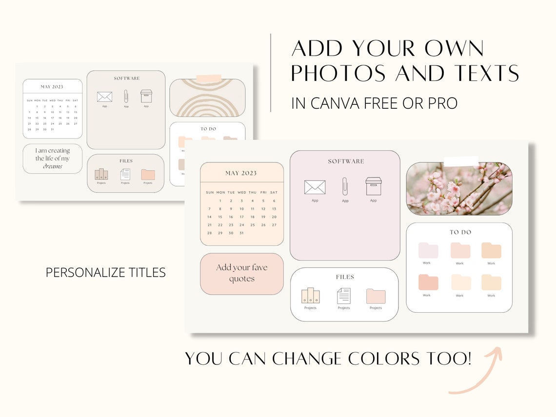 Desktop Wallpaper Organizer in Neutral Colors Editable Calendar 2024 ...