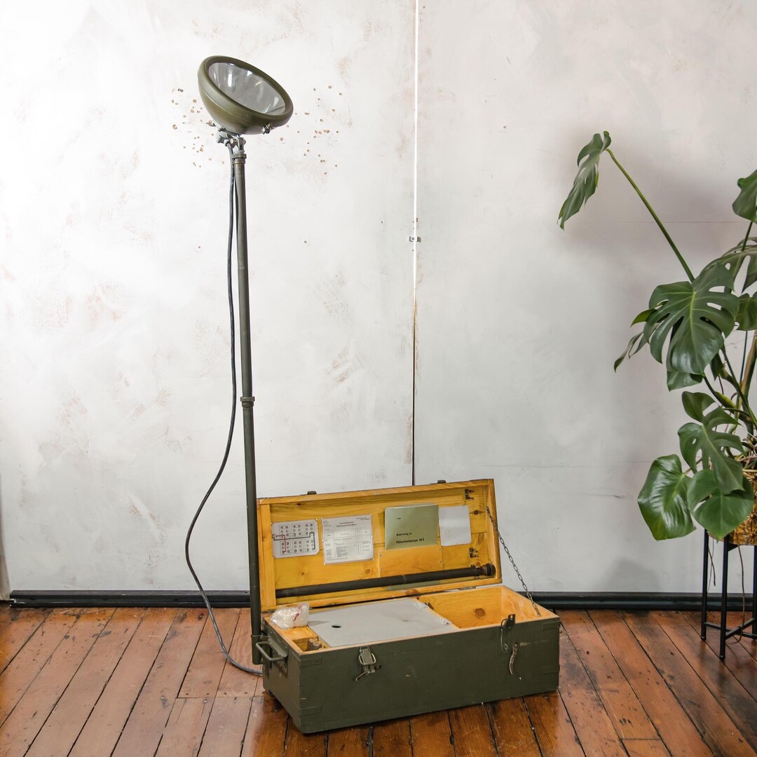 Vintage Swiss Army Field Lamp in Wooden Crate, 1950s Unique Lighting ...