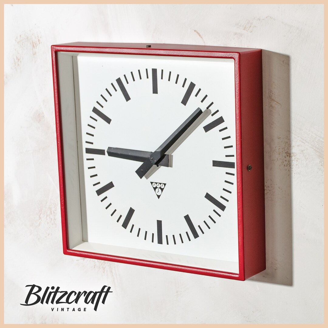 Red Vintage Clock Square by Pragotron 1970s, Converted to Quartz ...
