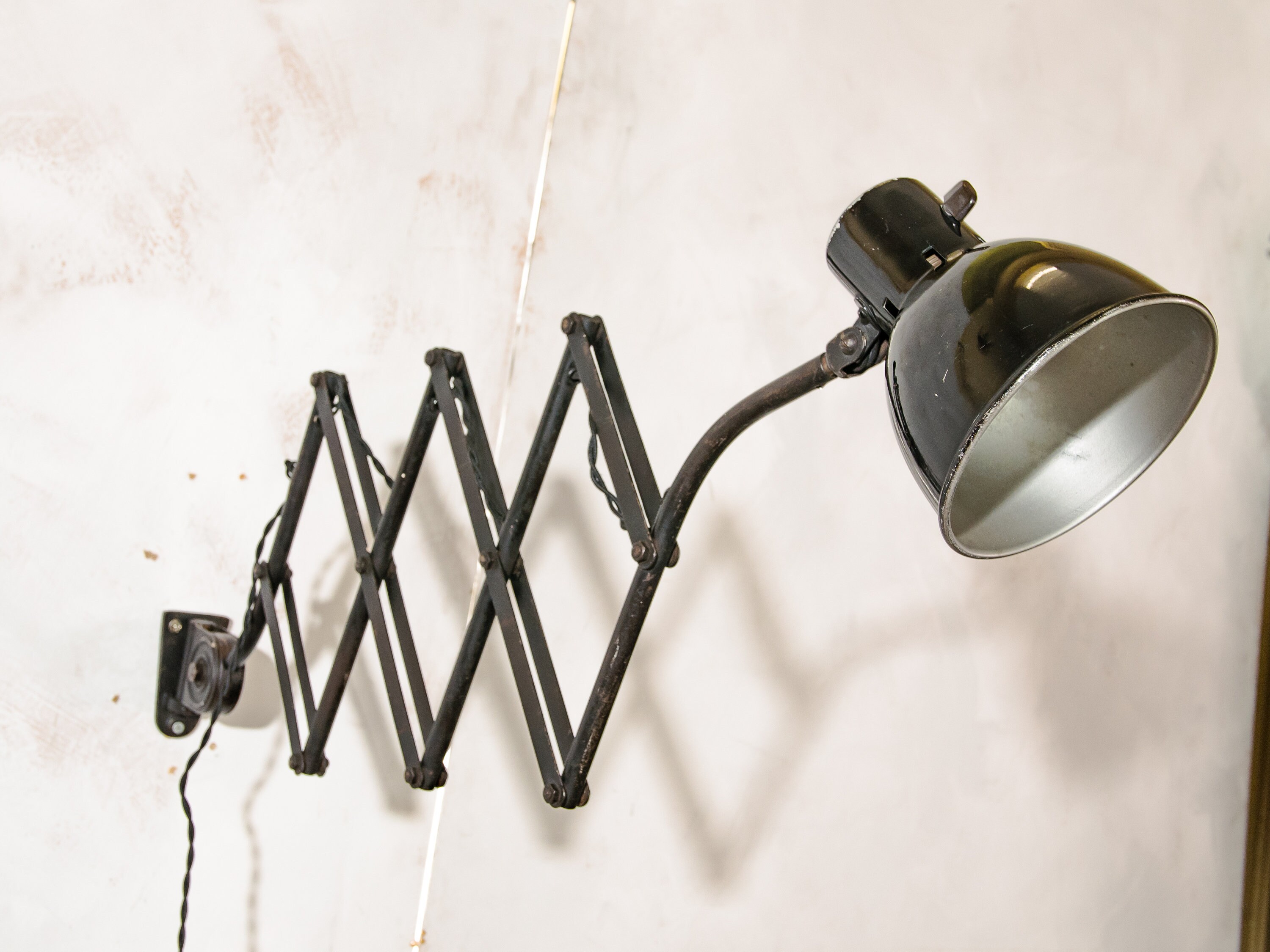 Scissor Lamp Hala 1930s, Black Workshop Lamp, Rare Wall Mounted ...