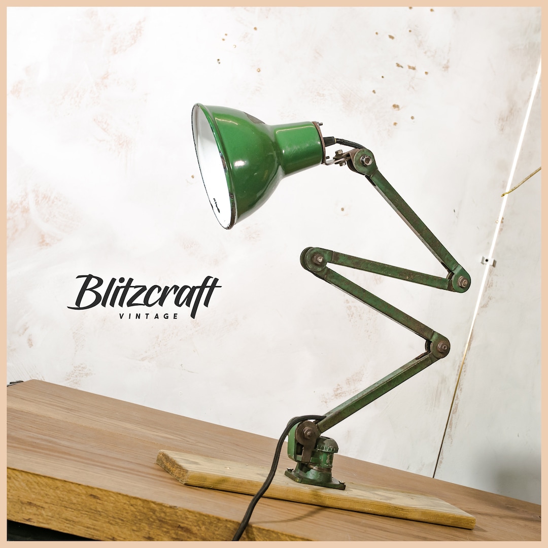 Vintage Industrial 4 Arm Work Lamp by EDL, Rustic Green 1950s Machinist ...