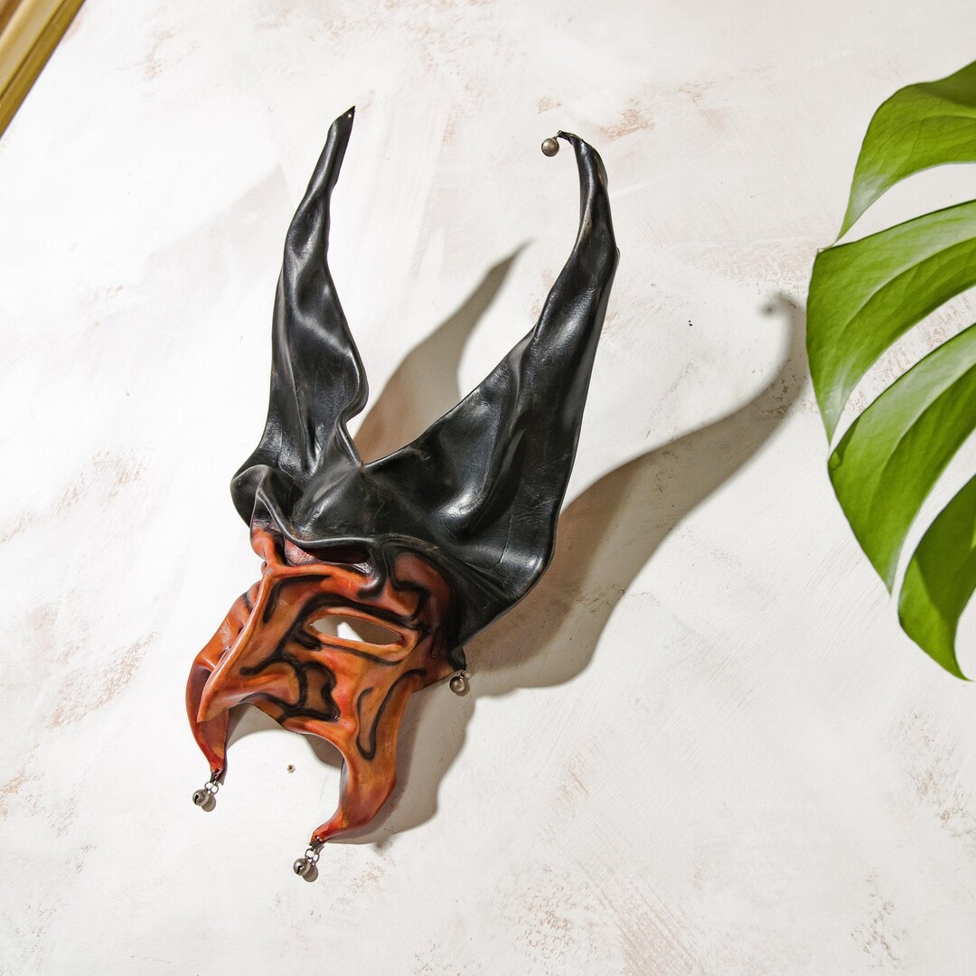 Vintage Leather Mask Joker Wall Decor, Signed Jester Head Rare With ...