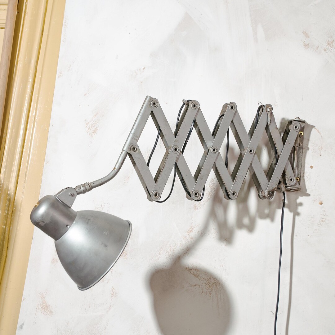 Industrial Gray Scissor Lamp by SIS, 1960s Adjustable Wall Mounted ...