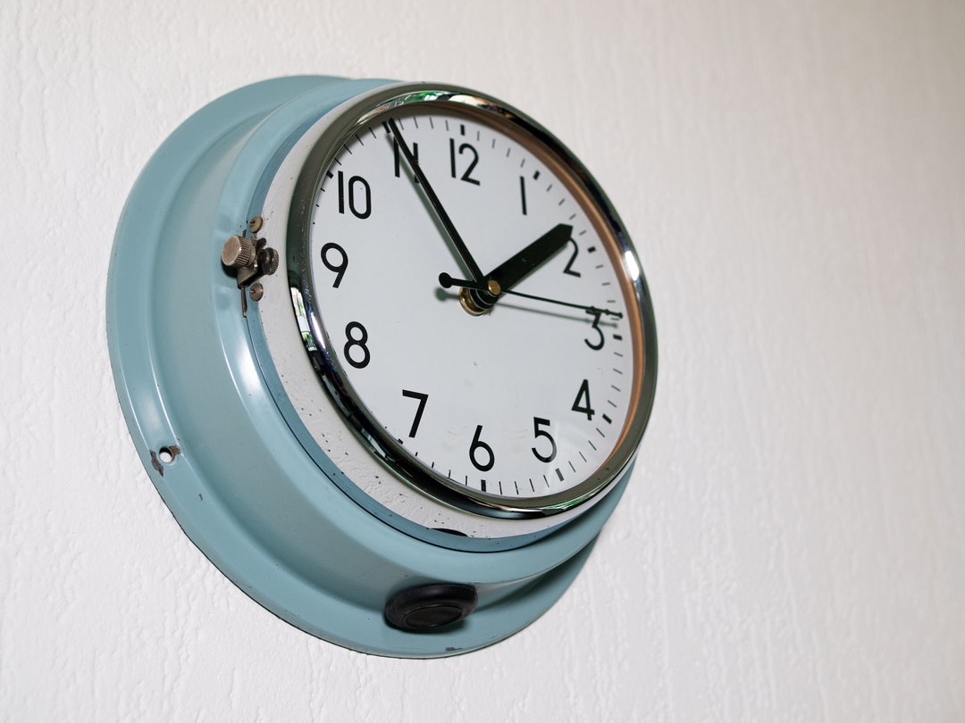 Vintage Citizen Wall Clock Retro Blue & Mint Green Industrial Steel ...