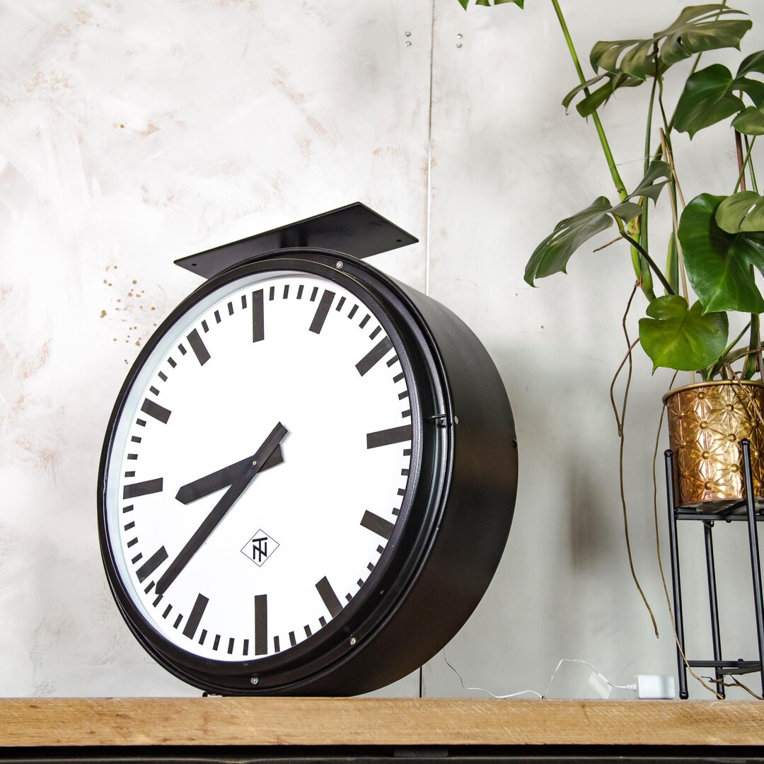 Large Double Sided TN Light up Station Clock 1950s, Vintage Telenorma ...