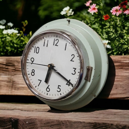 Vintage Citizen Wall Clock Retro Blue & Mint Green Industrial Steel ...