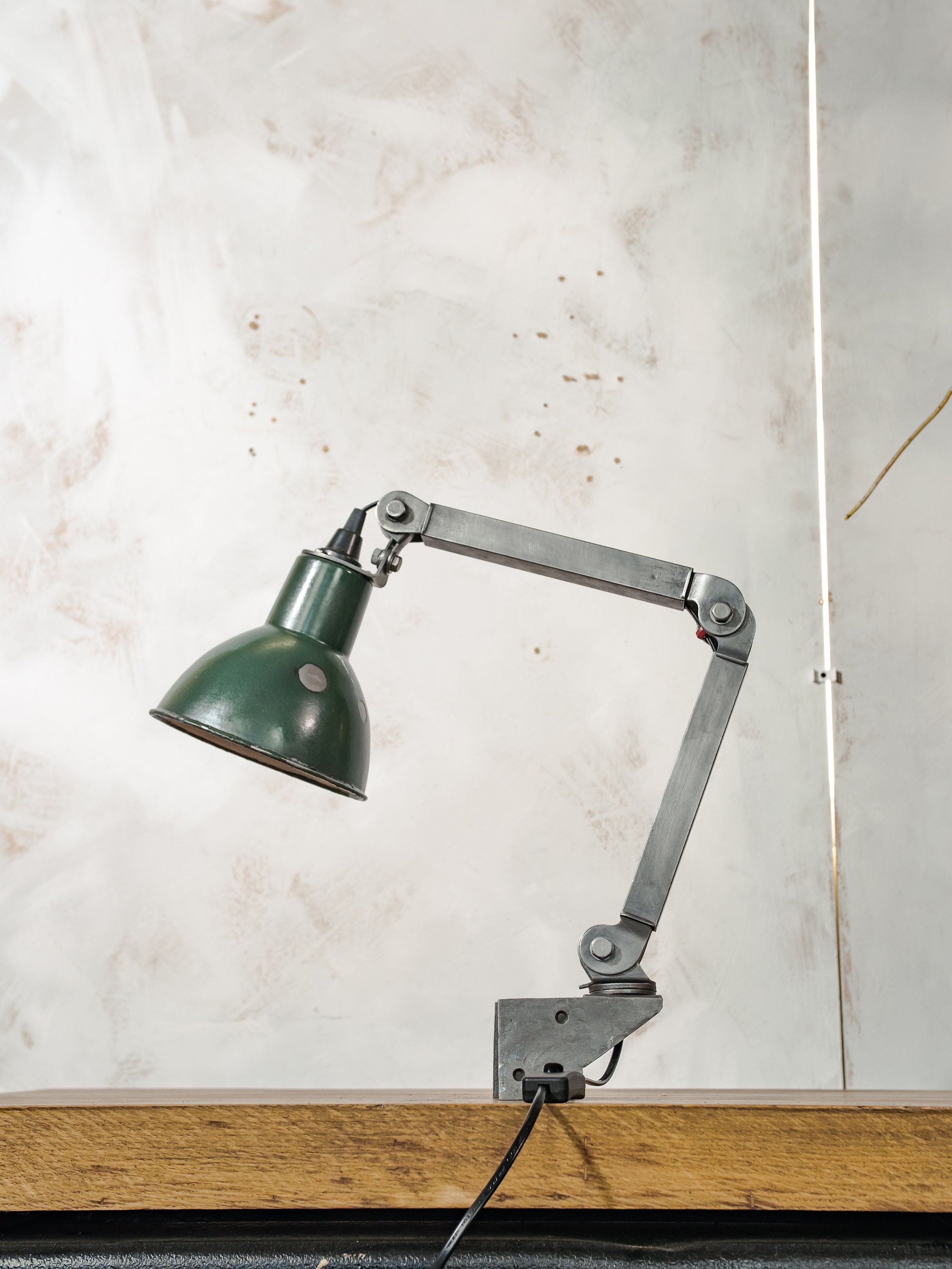 Vintage Industrial Machine Lamp by EDL England, Gray 1950s 2 Arm ...