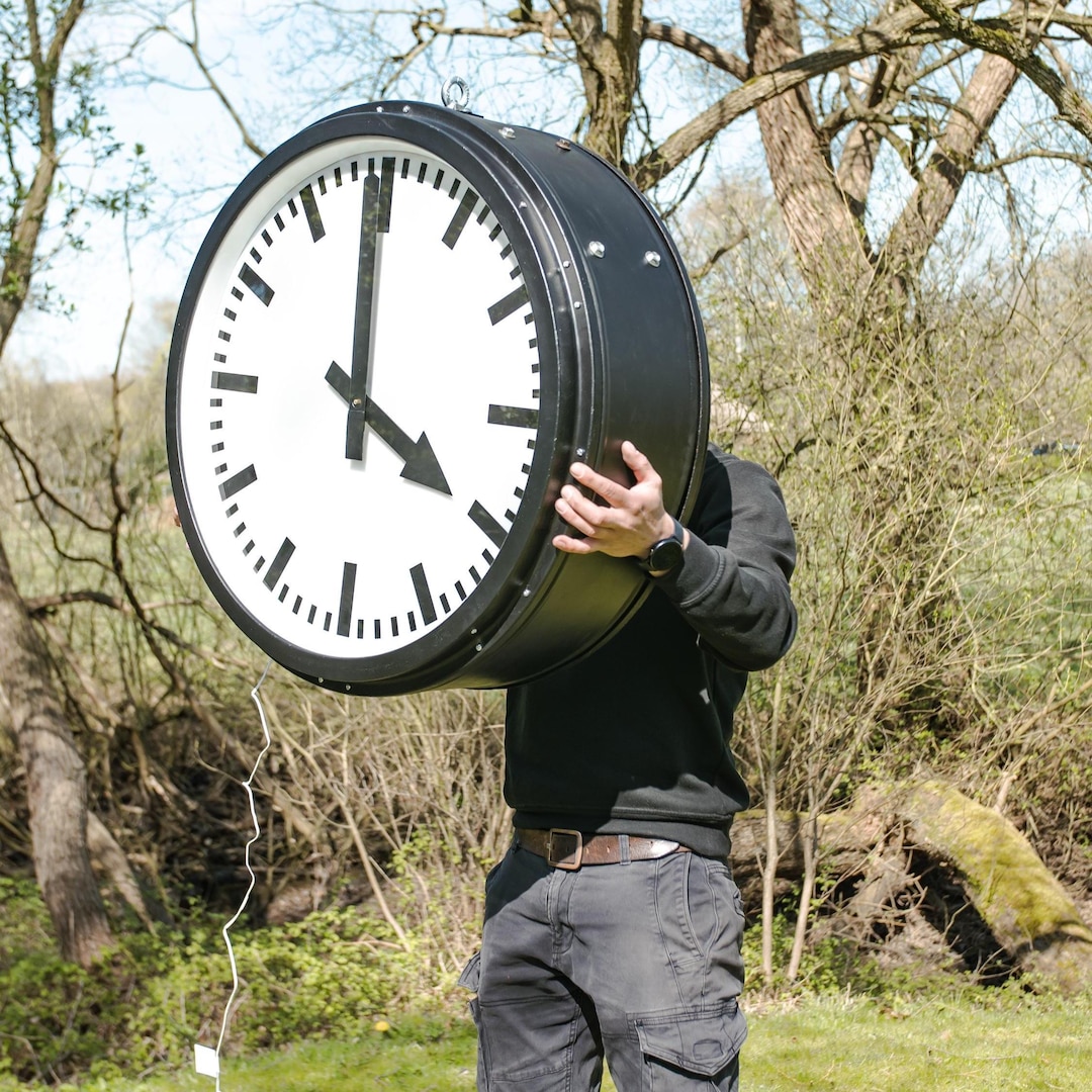 Vintage Station Clock Double Sided Light-up by RFT, 1950s Rundfunk Und ...