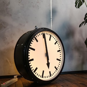 Vintage Station Clock Double Sided Light-up by RFT, 1950s Rundfunk Und ...