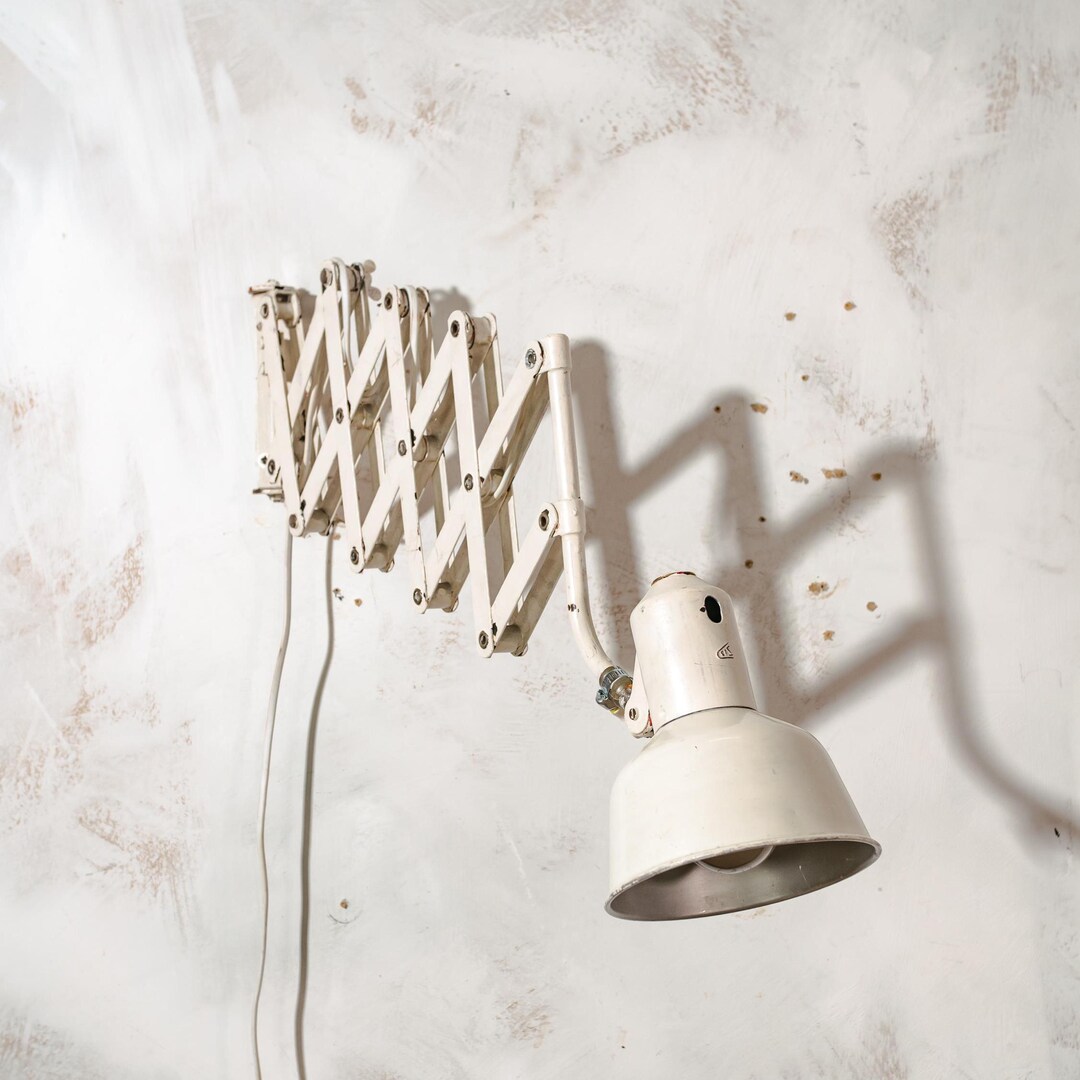 White Scissor Lamp by SIS Germany With Patina, Pull Out Harmonica Light ...