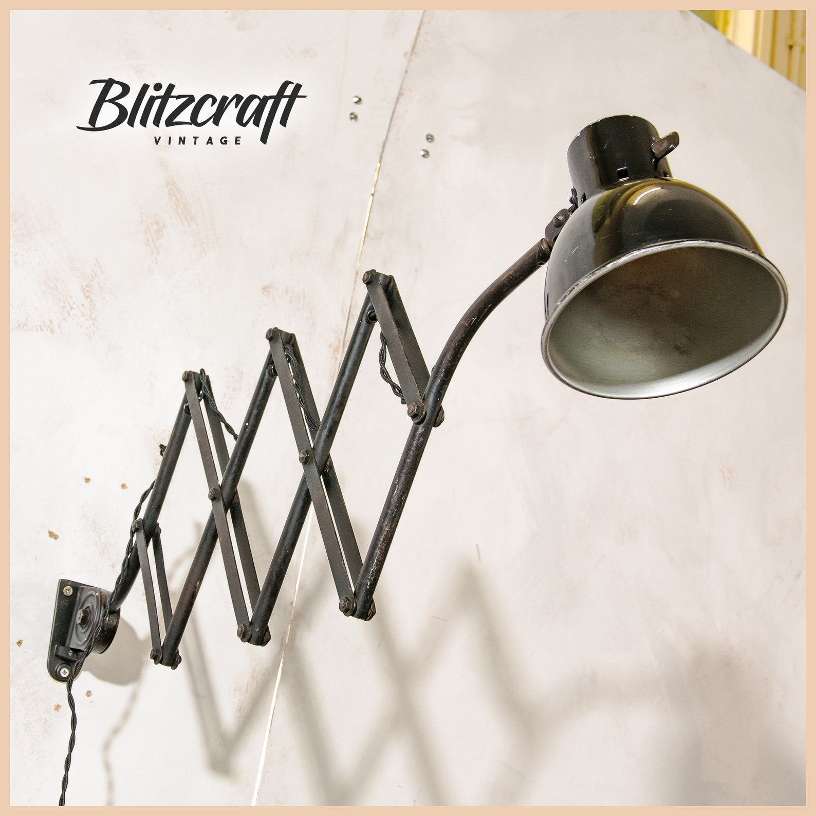 Scissor Lamp Hala 1930s, Black Workshop Lamp, Rare Wall Mounted ...