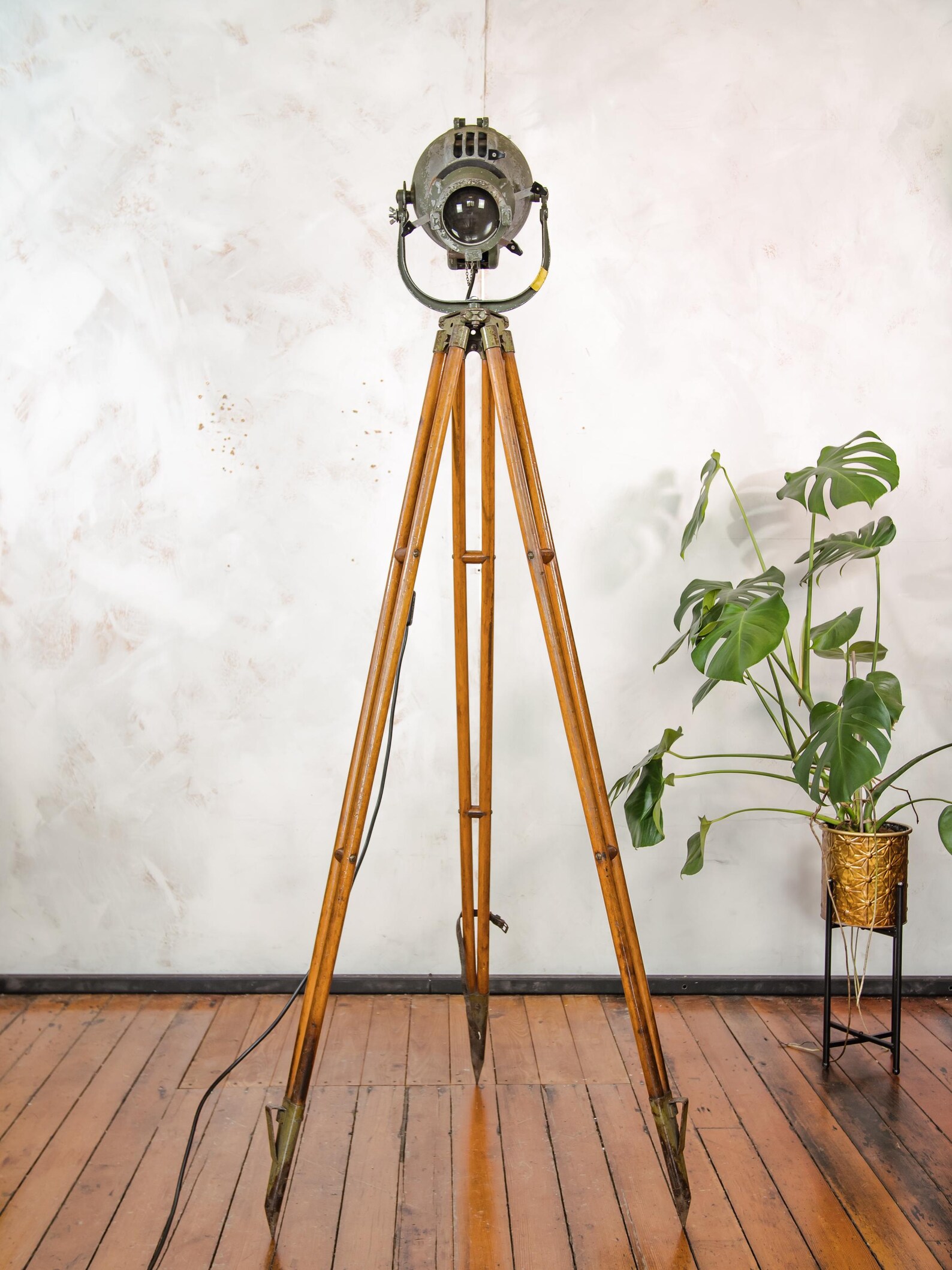 1960s Theatre Spotlight Wooden Standard Floor Lamp by Strand Electric ...