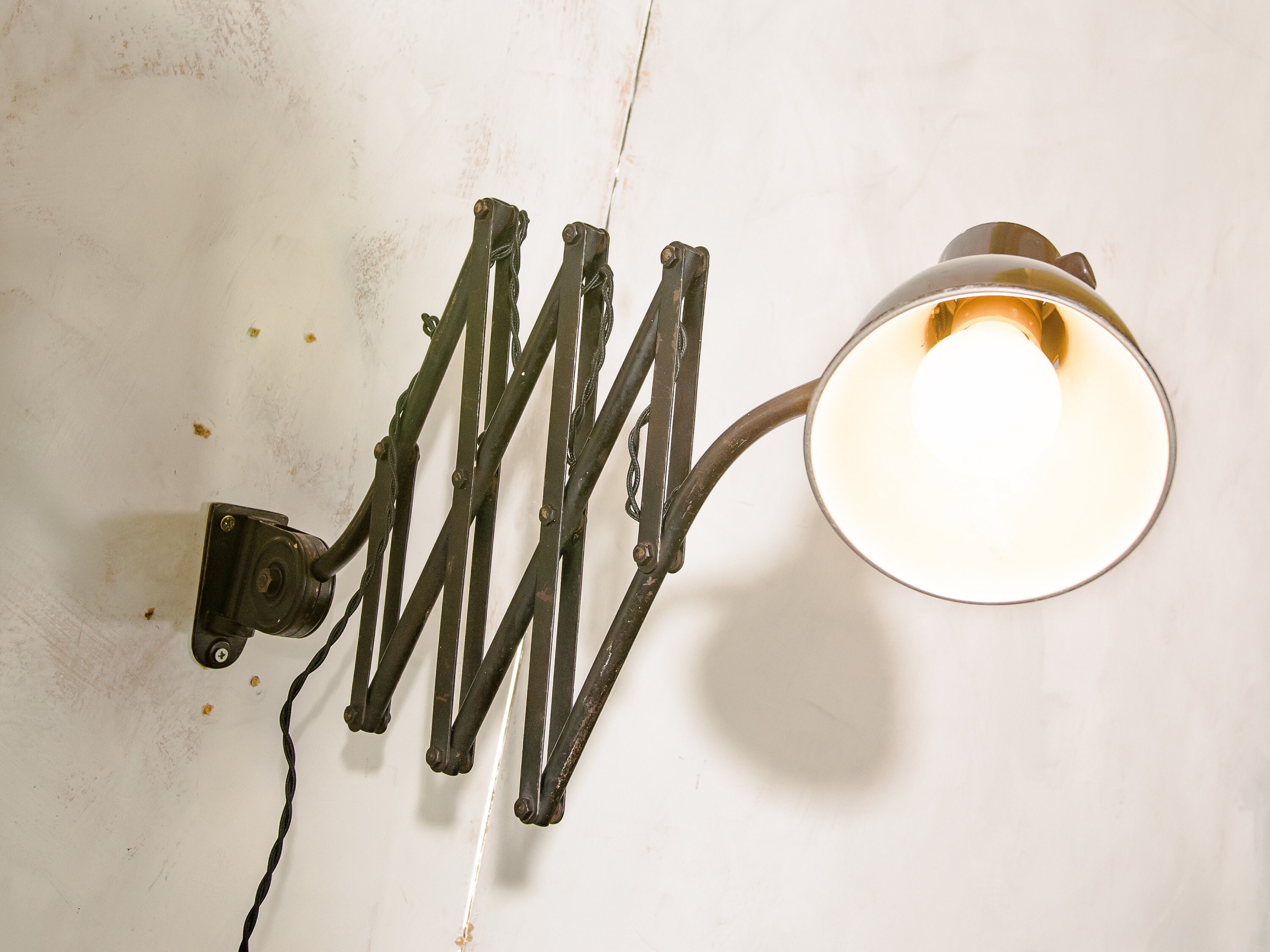 Scissor Lamp Hala 1930s, Black Workshop Lamp, Rare Wall Mounted ...
