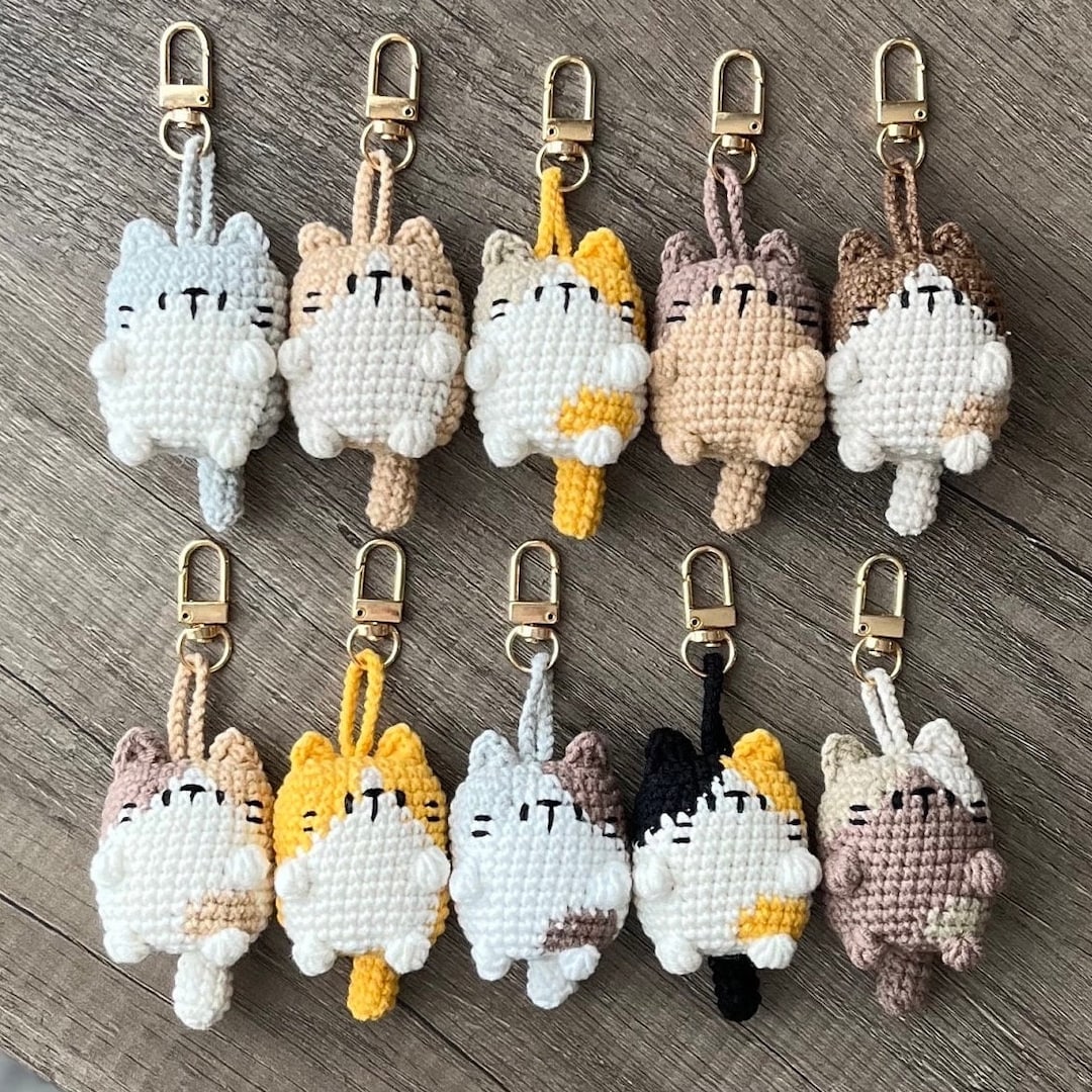 Crochet Cat Keychain Amigurumi Cute Keychain Cat Accessory Handmade Animal Keychain Charm Cat ...