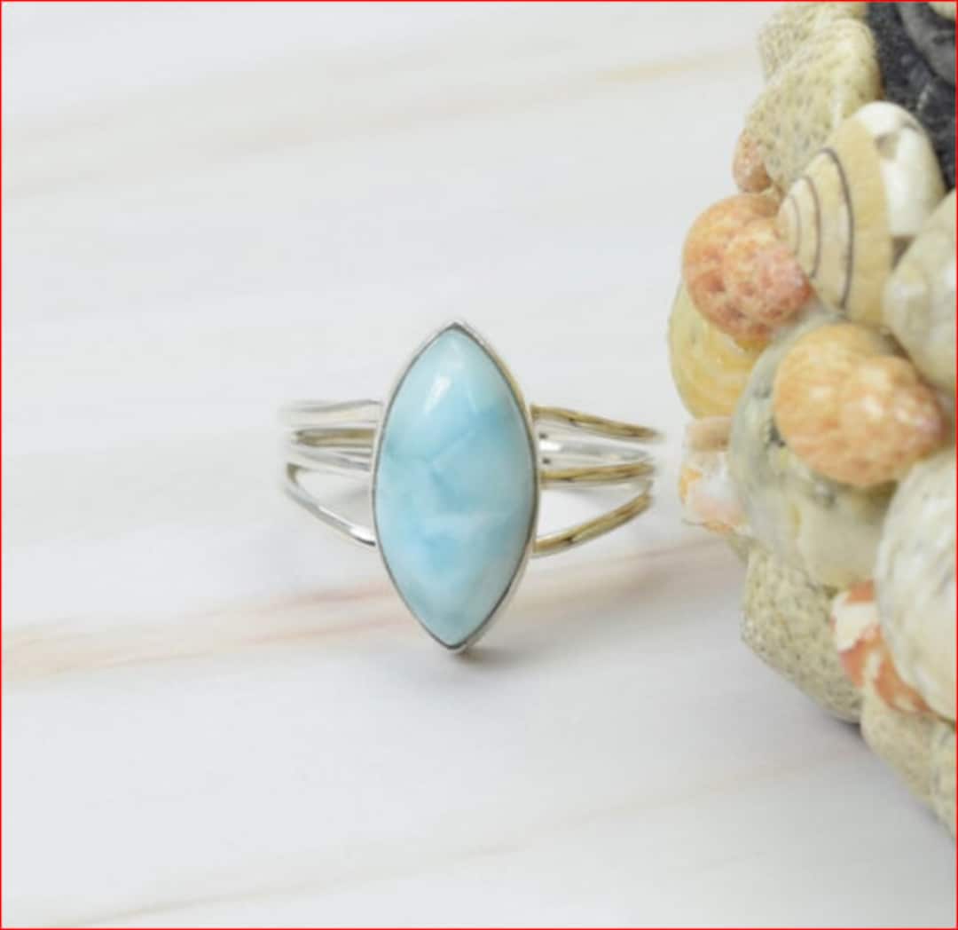 March Birthstone, Natural Larimar Ring, Handmade Ring, Larimar Gemstone ...