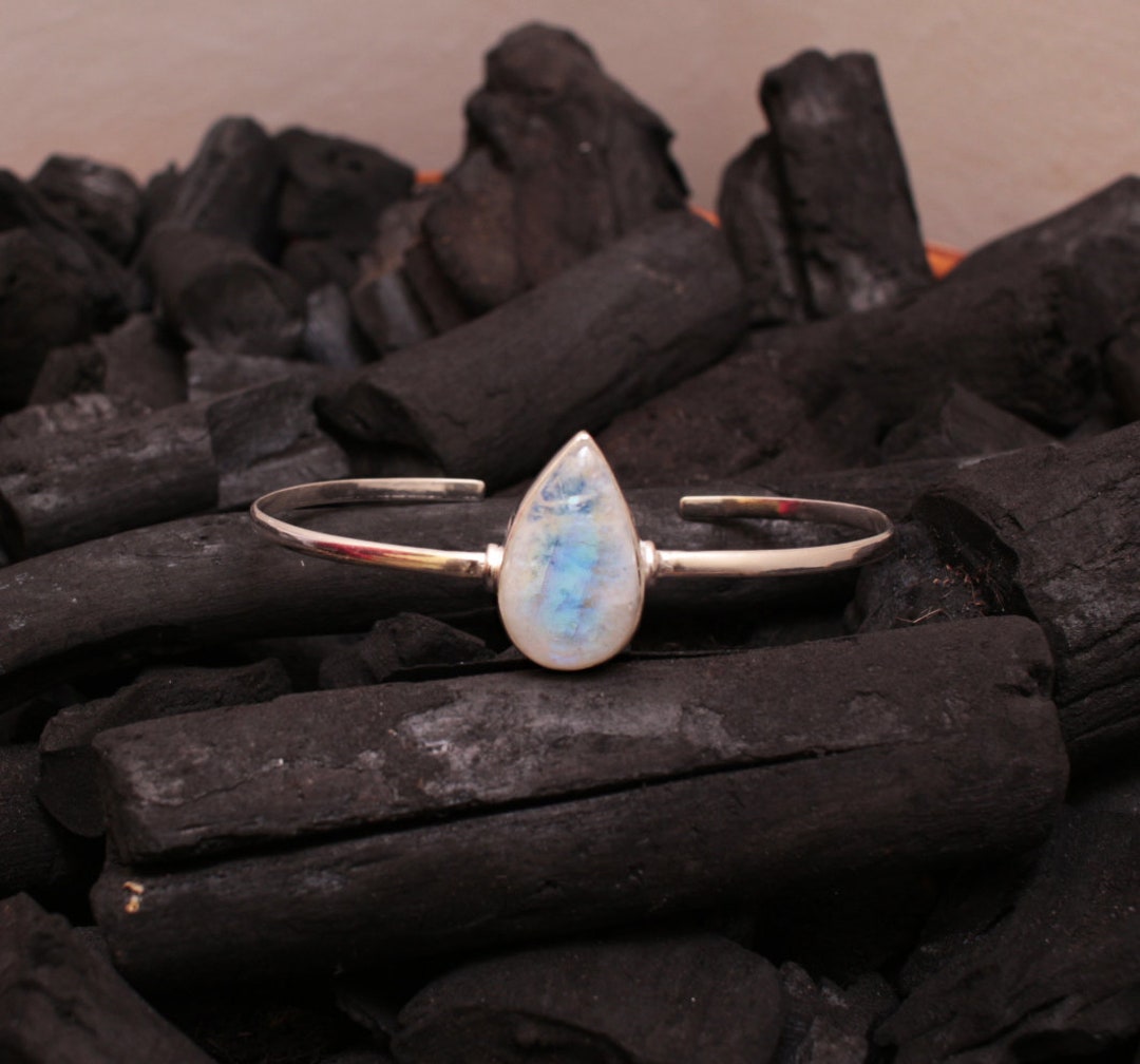Blue Fire Moonstone Bangle, Adjustable Bangle, Handmade Bangle ...