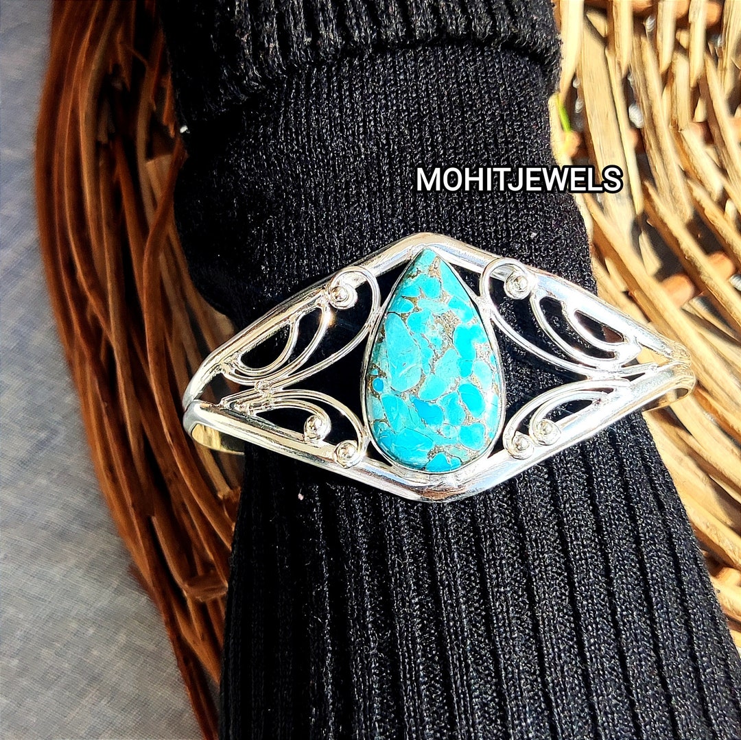 Blue Mojave Bangle, Designer Bangle, Dainty Bangle, Sterling Silver ...
