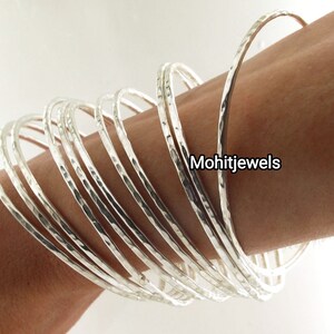Sterling Silver Bangles, Hammered Bangles, Stackable Bangles, 925 Silver Bangle for Her ...