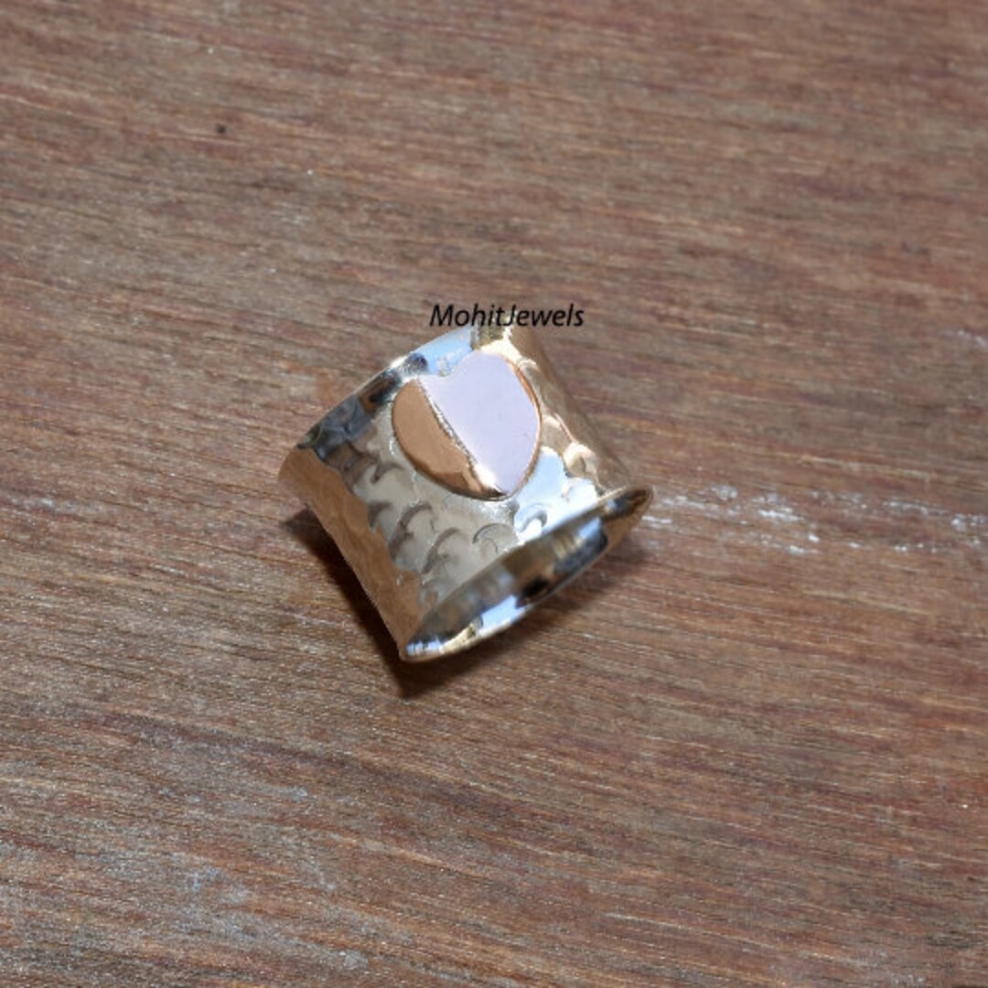 Silver Heart Ring, Band Ring With Heart Symbol, Hammered Ring, Copper ...