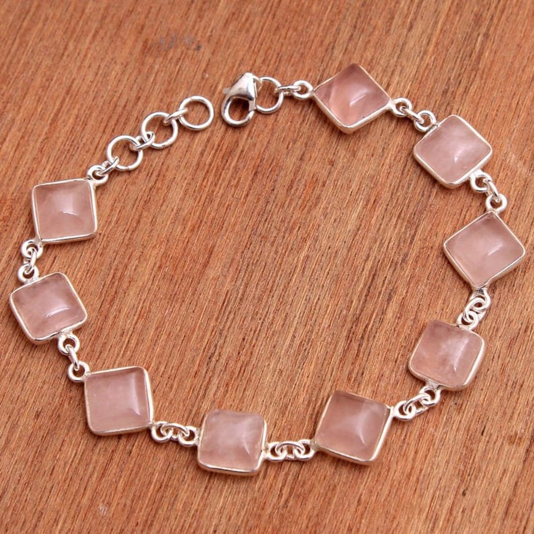 Rose Quartz Bracelet, Natural Rose Quartz, Sterling Silver Bracelet ...