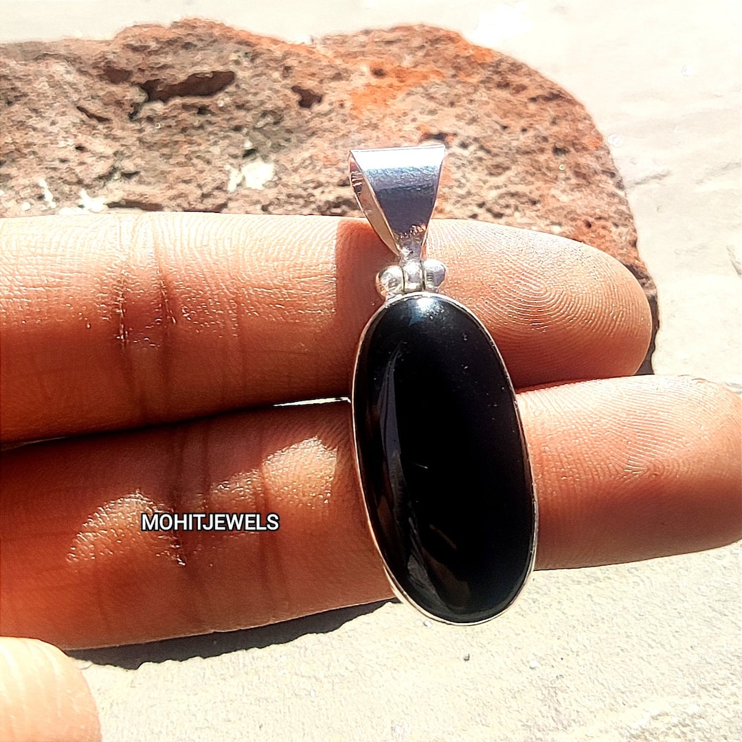 July Birthstone, Oval Black Onyx Pendant, Natural Black Onyx, Handmade ...