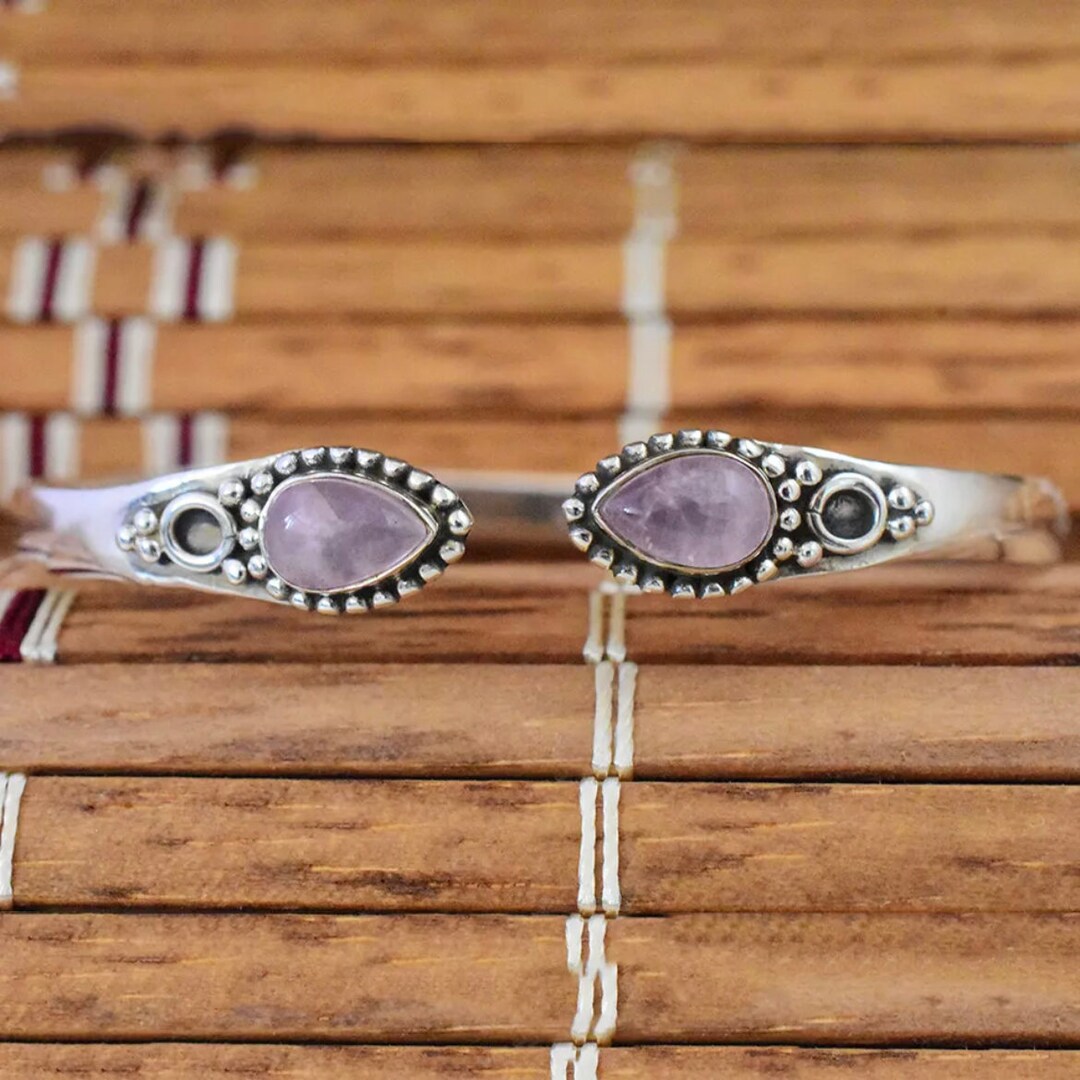 Rose Quartz Bangle Handmade Bangle Statement Bangle 925 - Etsy