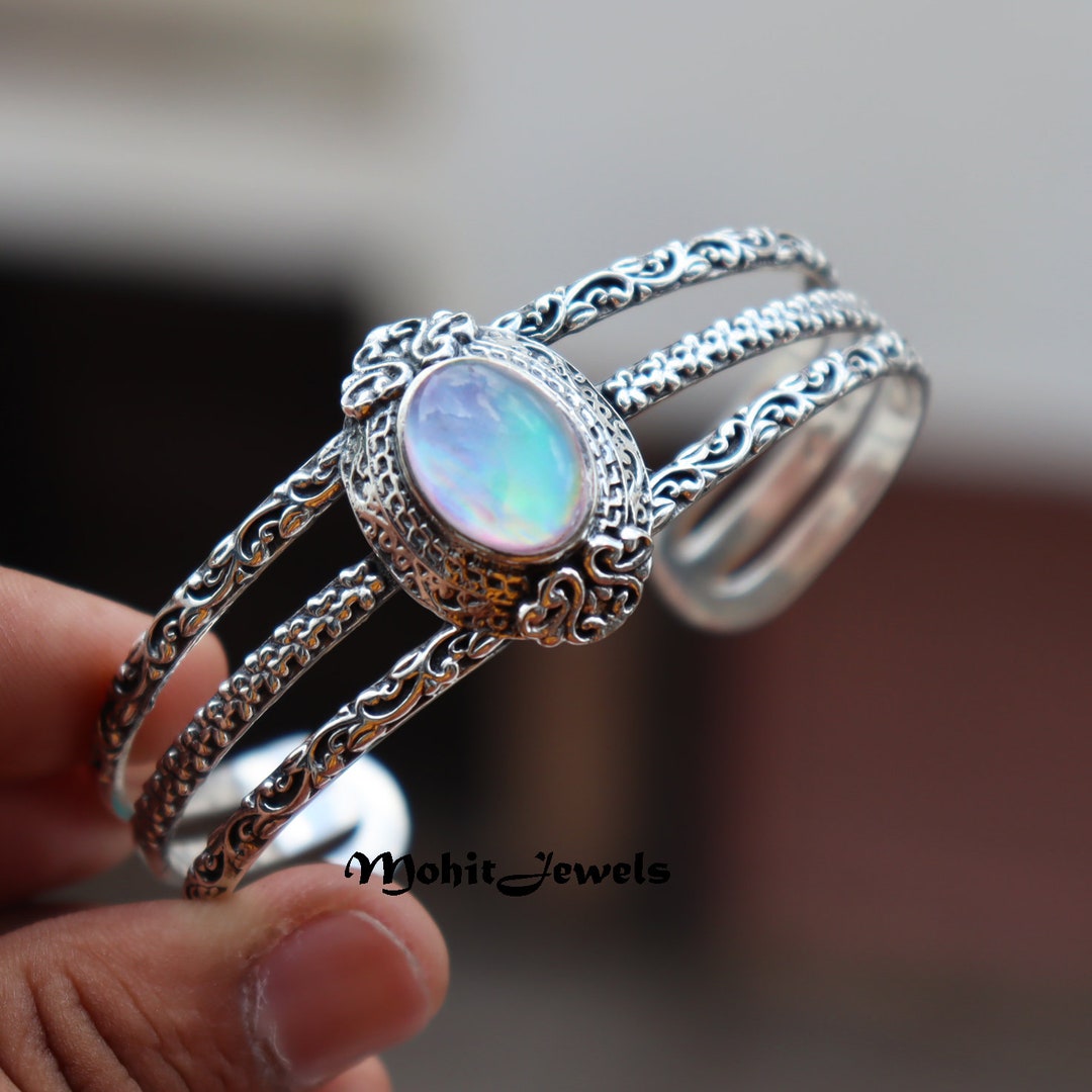 Natural Opal Bangle, Handmade Bangle, 925 Sterling Silver Bangle ...